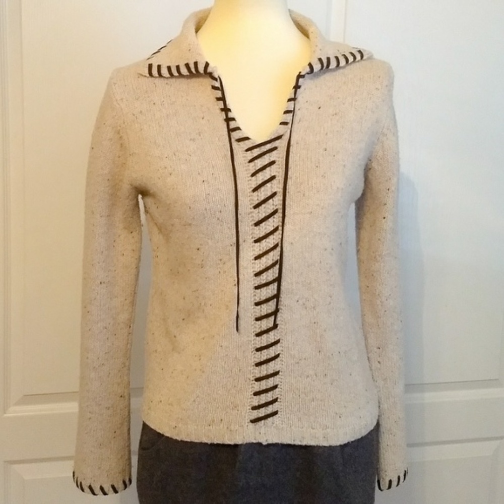 Etcetera Unique Wool Sweater With Leather String - Gem